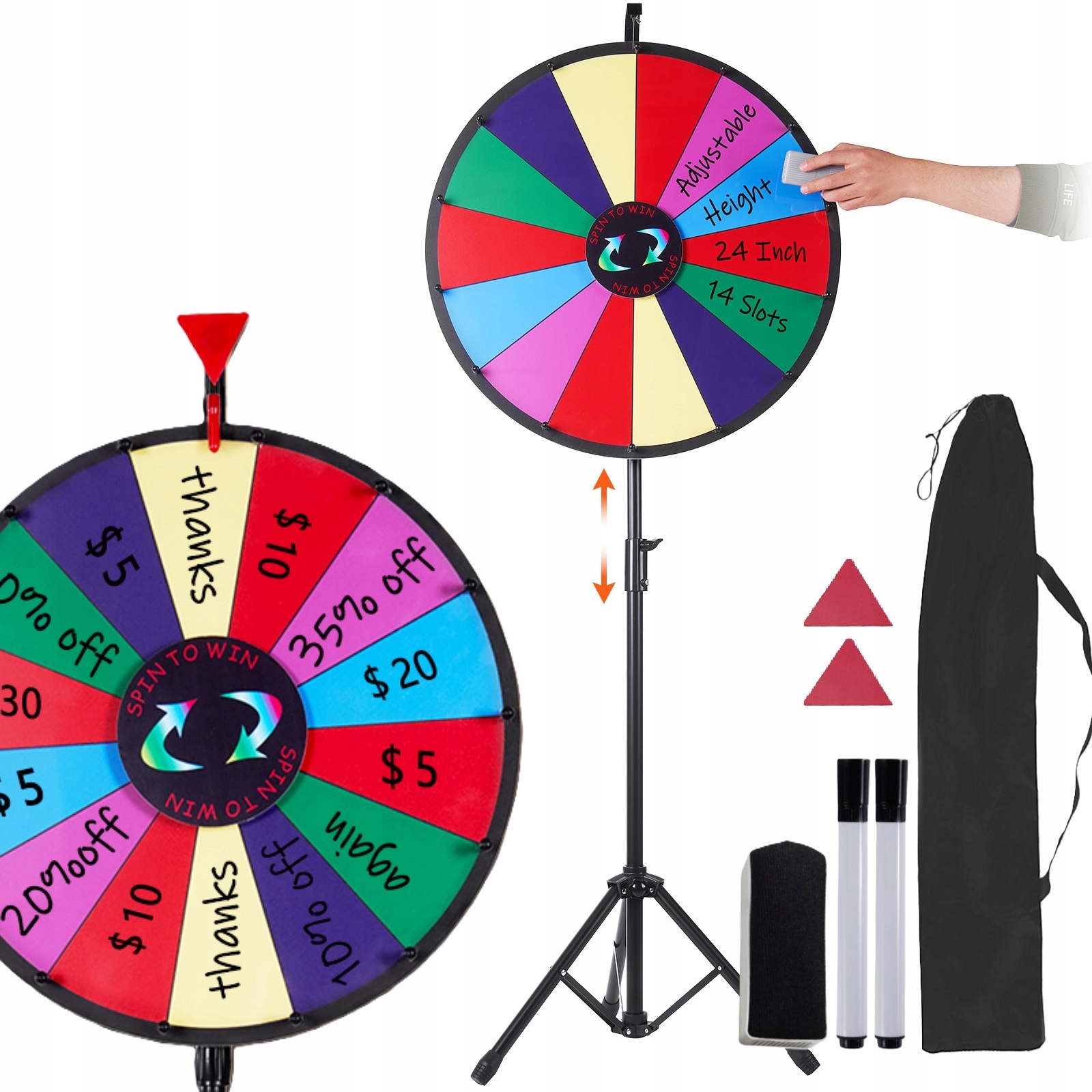 KOŁO FORTUNY GRA LOTERIA + STATYW TABLICA ŚCIERALNA LOSOWANIE 14 PÓL ...