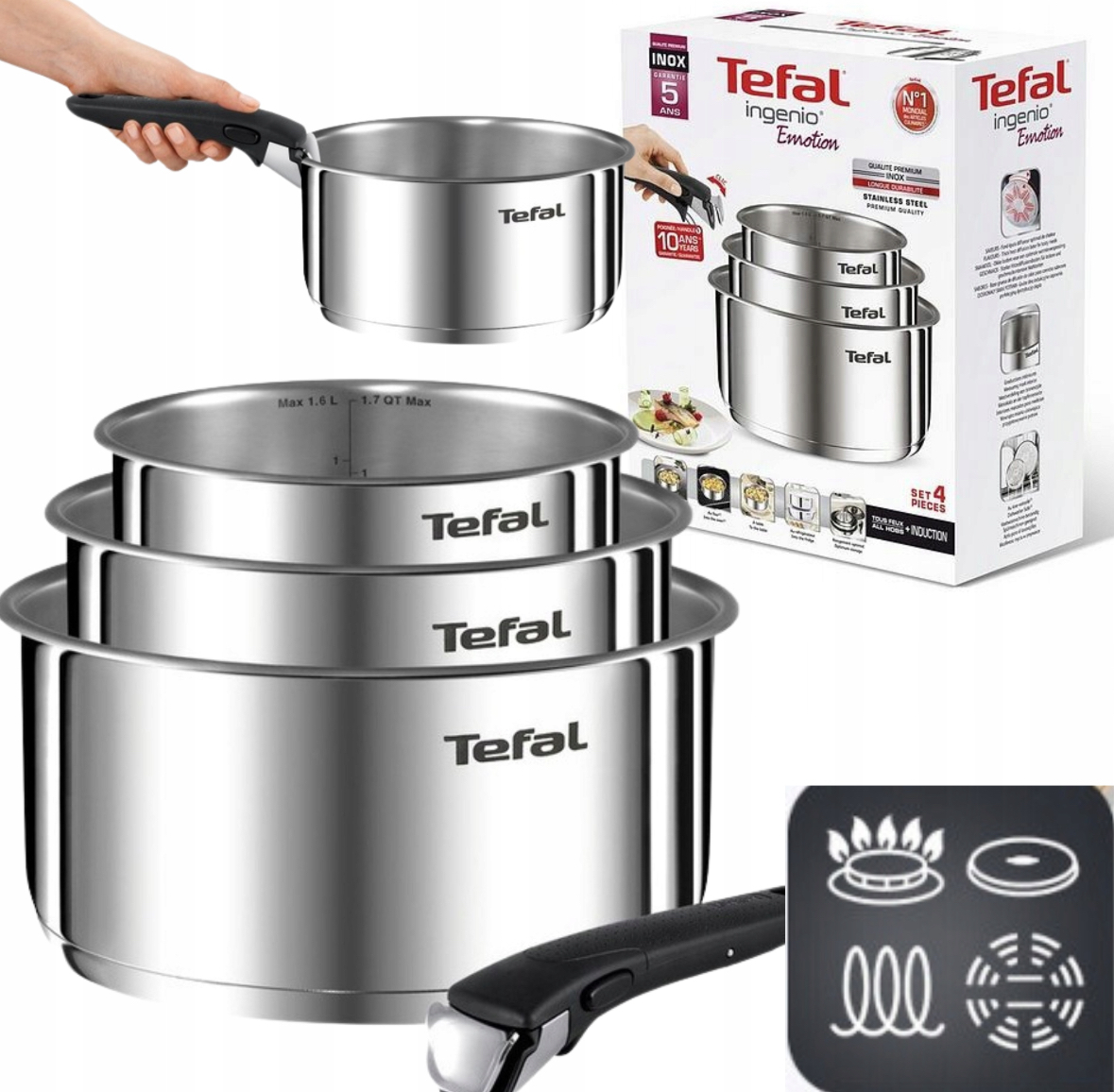 ZESTAW GARNKÓW TEFAL INGENIO EMOTION GARNKI RĄCZKĄ 4 EL STALOWY NIERDZEWNY (3168430338470 ...