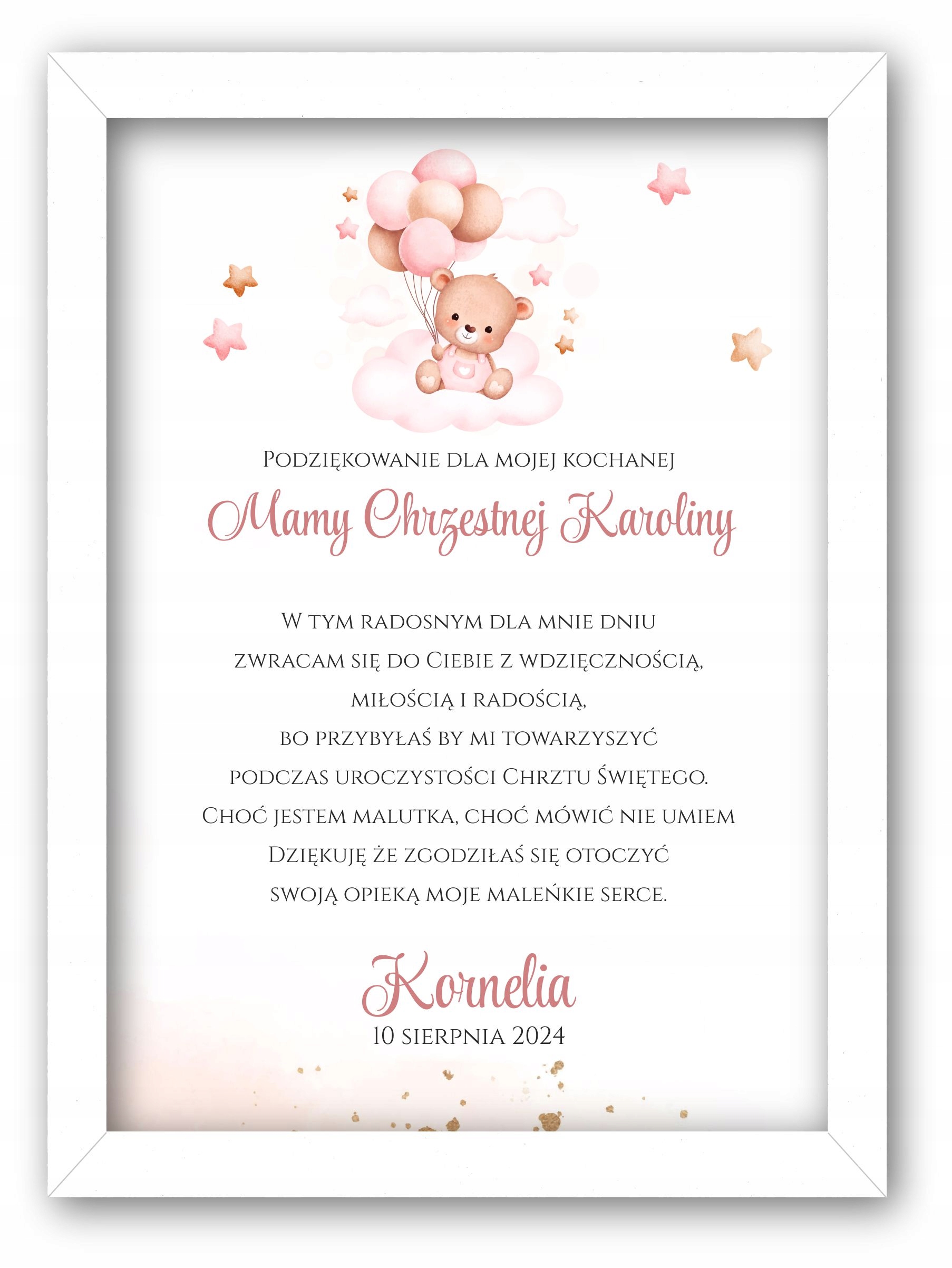Podziękowanie dla Rodziców Chrzestnych w ramce CHRZEST + personalizacja • Cena, Opinie ...