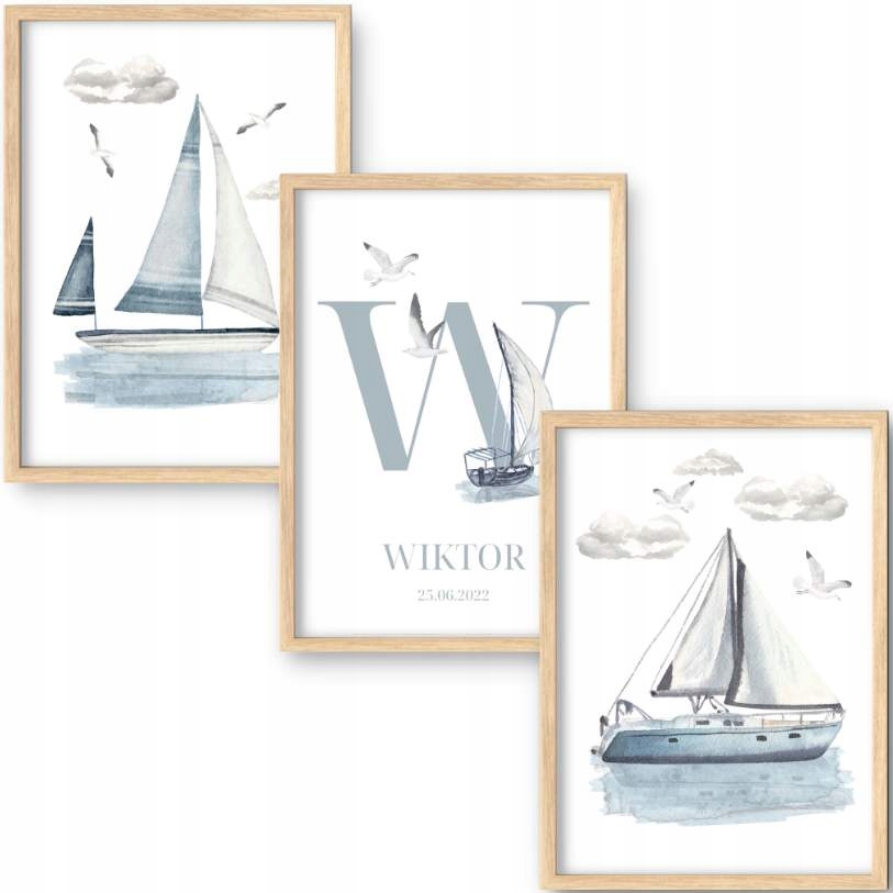 ZESTAW 3 PLAKATÓW 21x30 A4 MORZE STATEK ŻAGLÓWKA NIEBIESKIE BŁĘKITNE IMIĘ • Cena, Opinie ...