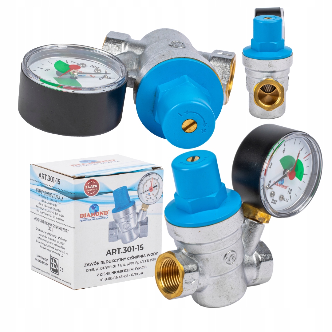 REDUKTOR REGULATOR CIŚNIENIA WODY Z MANOMETREM FI 1/2 CALA GW DN15 MOSIĘŻNY (5907547685798 ...