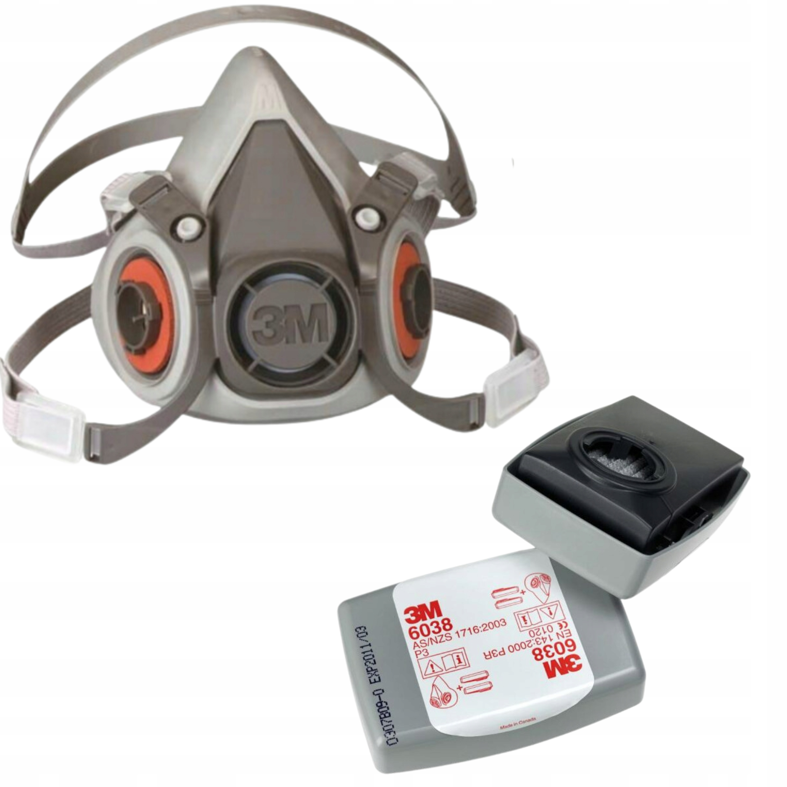3M MASKA 6200 PRZECIWPYŁOWA KOMPLETNA +FILTR P3 3M ORYGINAŁ PÓŁMASKA ...