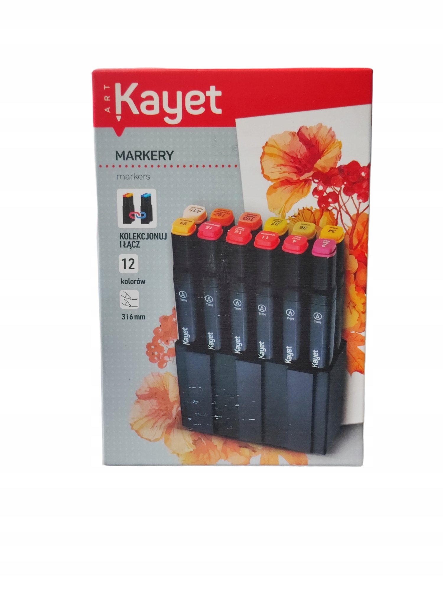 MARKERY DWUSTRONNE KAYET PERMANENTNE ZESTAW 12 KOLORÓW DO SZKOŁY ...