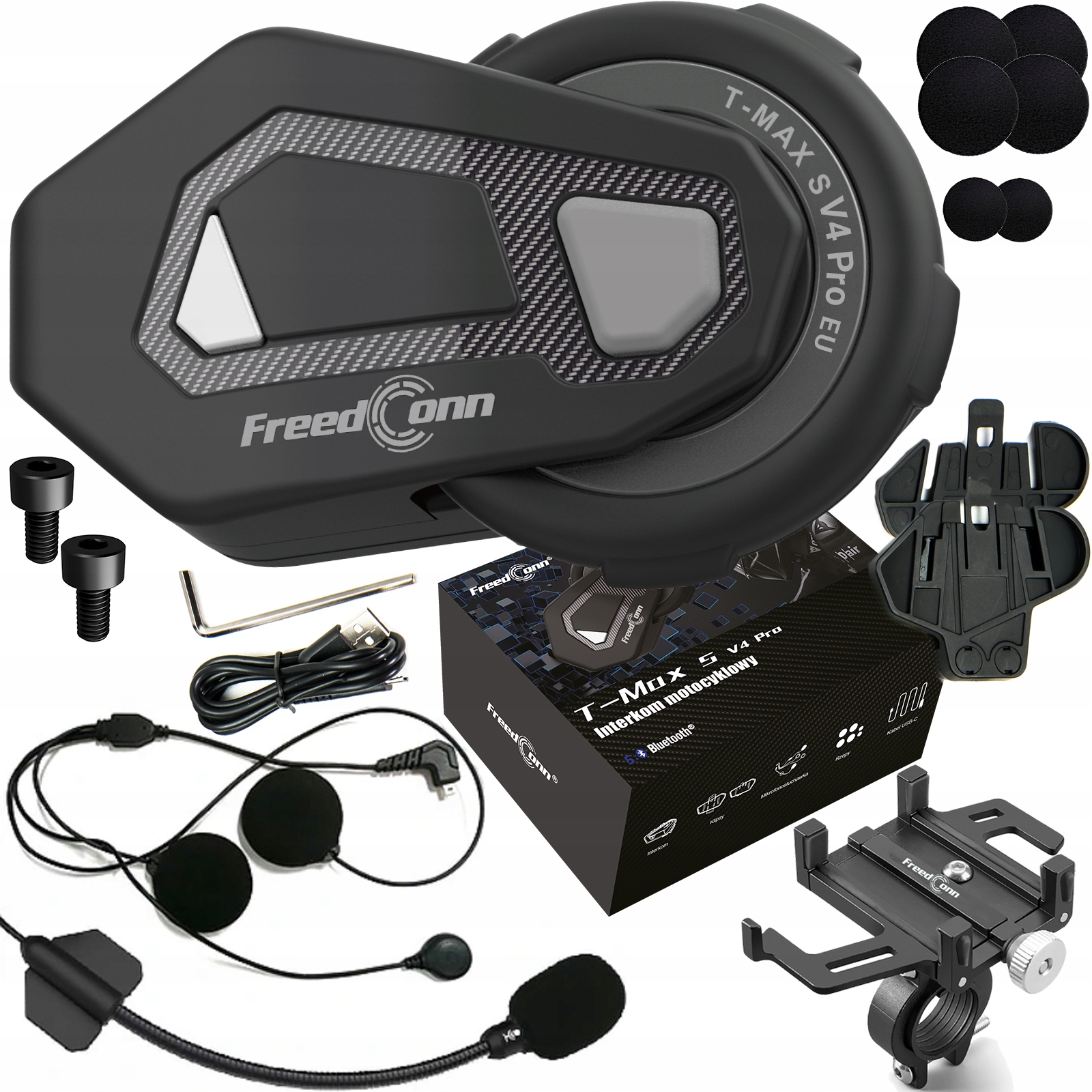INTERKOM MOTOCYKLOWY FREEDCONN T-MAX S V4 PRO mówi do nas po POLSKU ...
