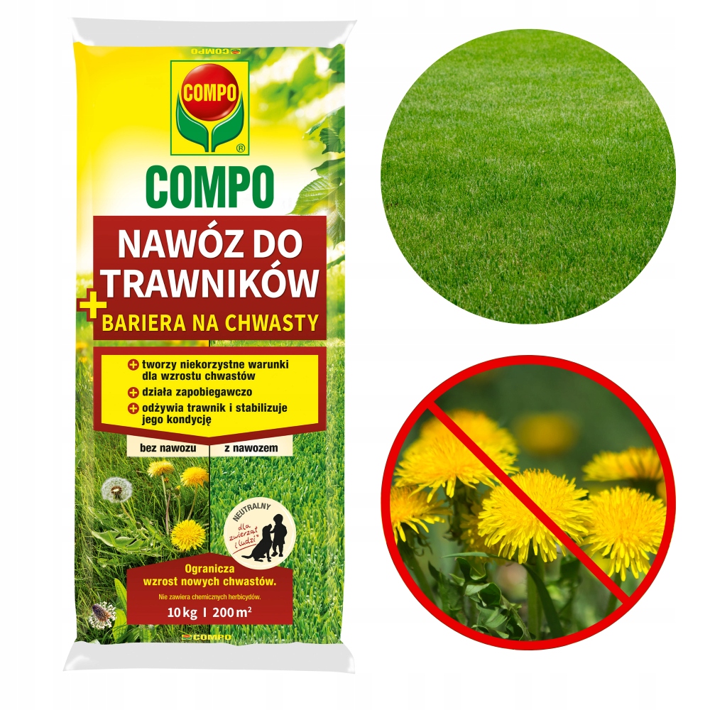 Nawóz do Trawników z Mchem i Chwastami Bariera na Chwasty 10kg Compo (5906321331135) • Cena ...