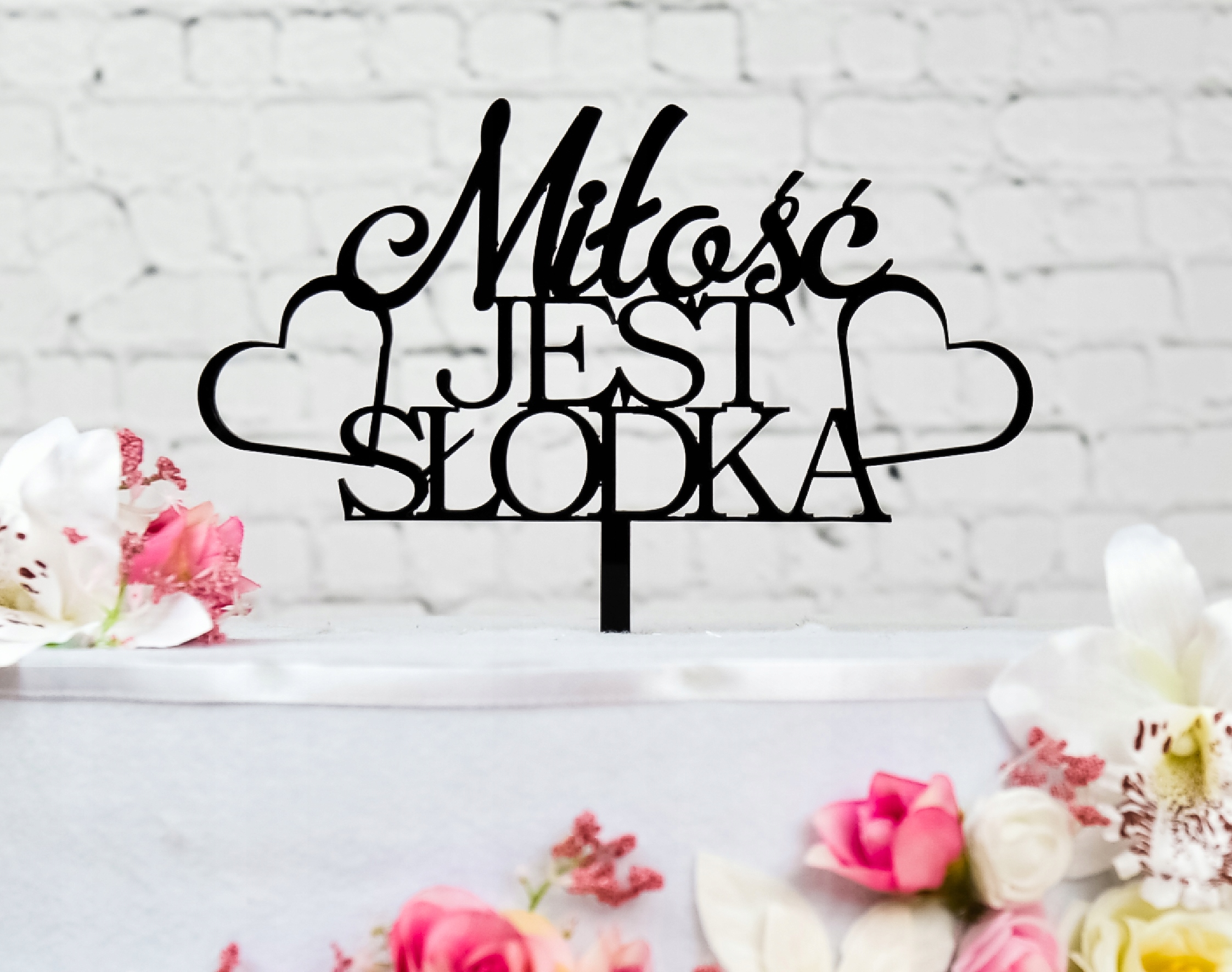 Topper czarny na tort Miłość jest słodka TŚC-26 13966256873 - Allegro.pl