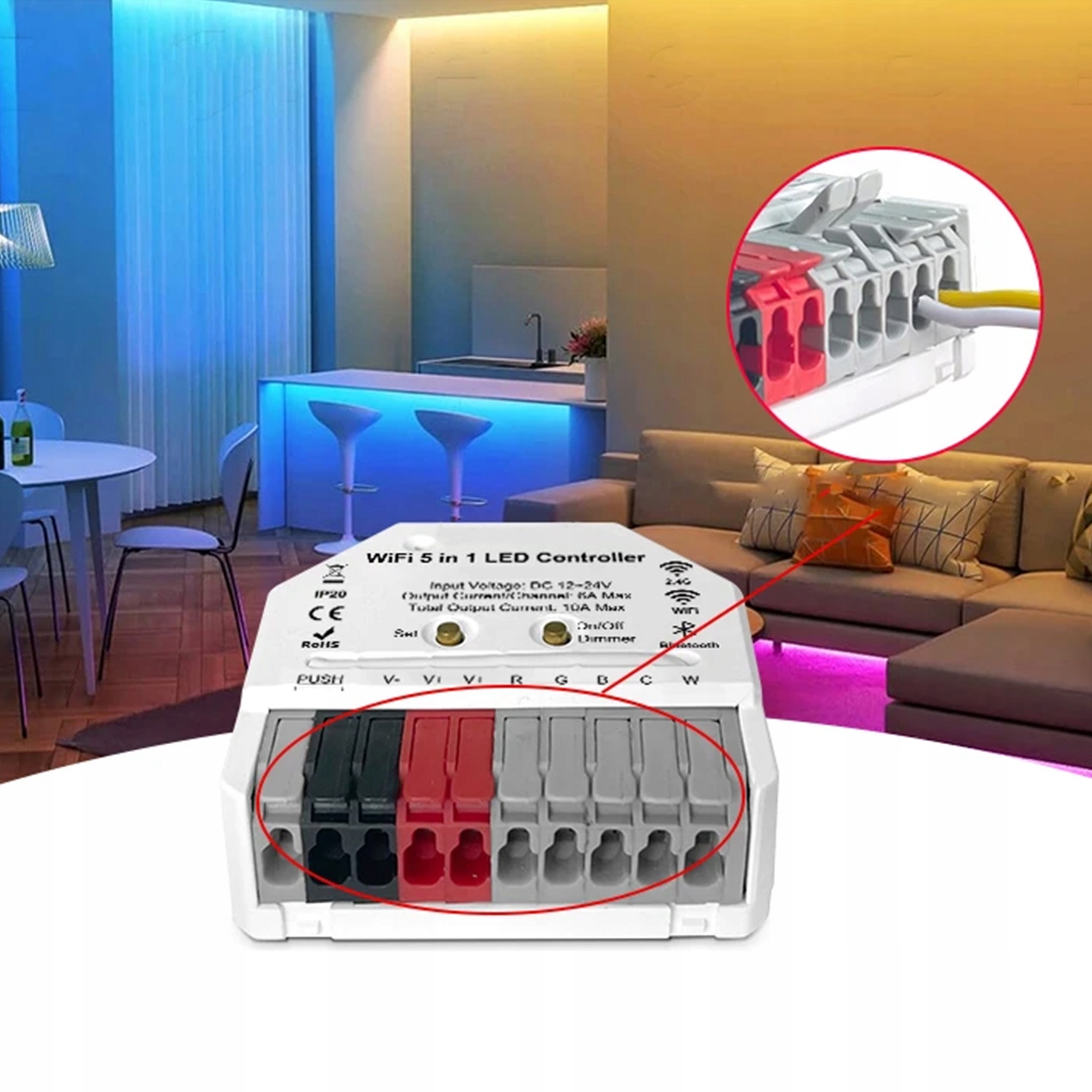 Mini kontroler LED 5w1 DIM CCT RGB RGBW RGBCCT 12-24V Seria GL WiFi+RF ...