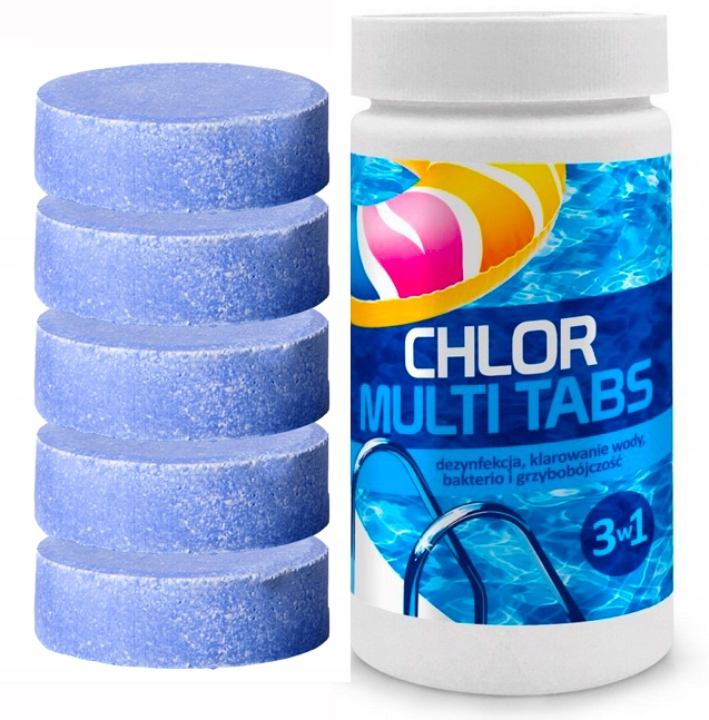 CHLOR MULTI TABS 3w1 do basenu 1kg 200g Gamix dezynfekcja klarowanie ...