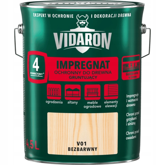 VIDARON IMPREGNAT GRUNT DO DREWNA BEZBARWNY 4,5L (5903973142096) • Cena ...