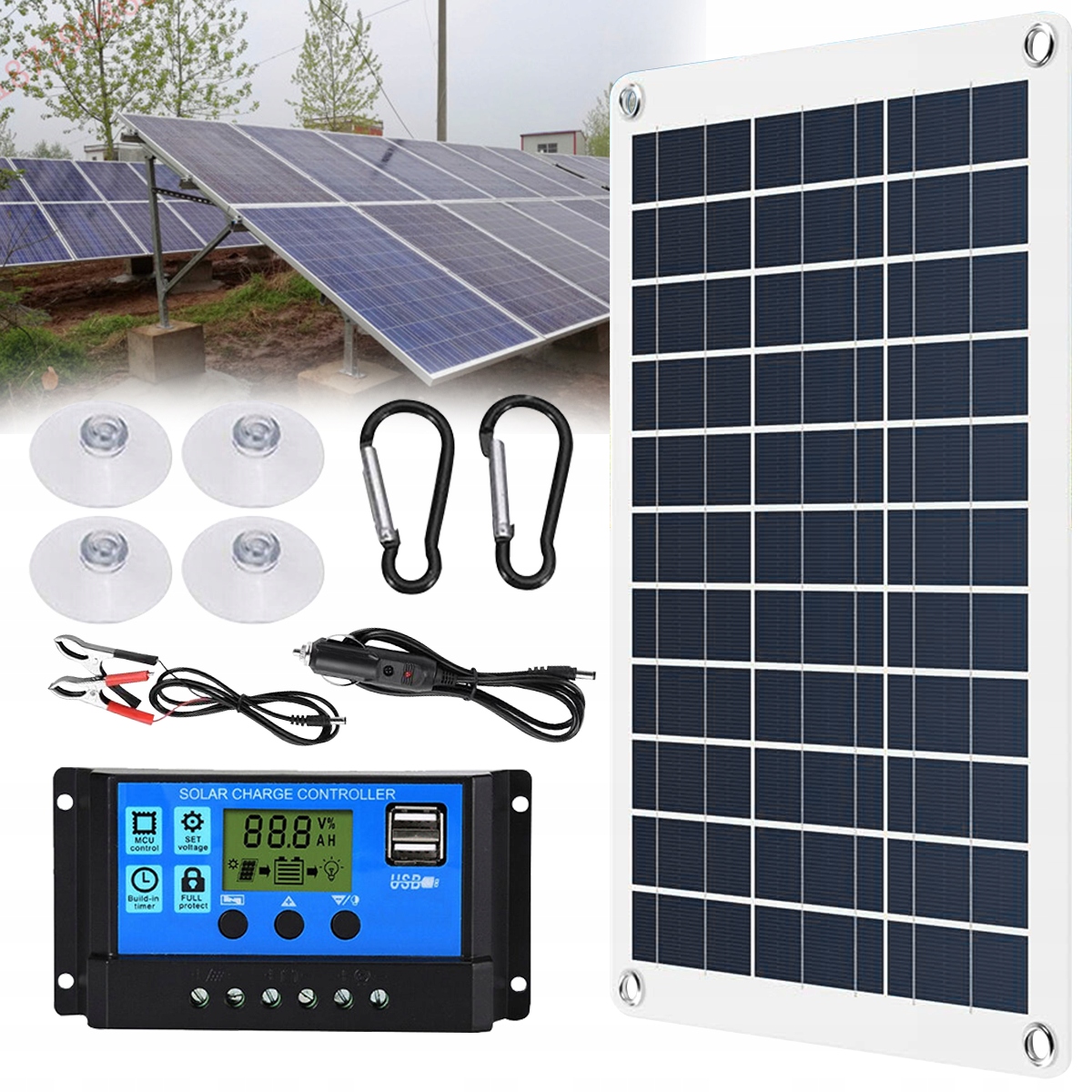 SOLÁRNY PANEL SOLÁRNA BATÉRIA 300W 60A REGULÁTOR 12V PRE KARAVAN - Allegro