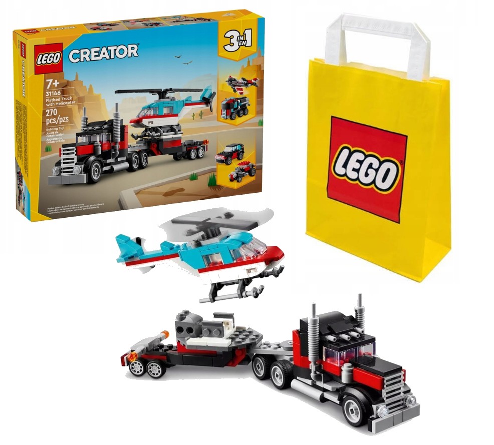 LEGO CREATOR 7+ 3w1 AUTO CIĘŻARÓWKA Z PLATFORMĄ I HELIKOPTER 31146 ...