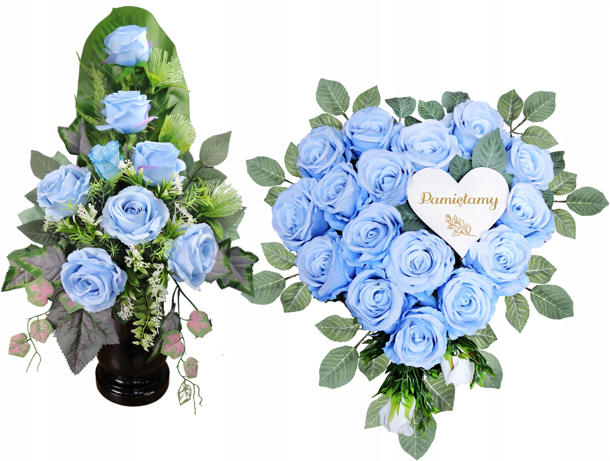 SERCE + BUKIET z RÓŻ stojące 50x50 - Błękit • Cena, Opinie • Kompozycje ...