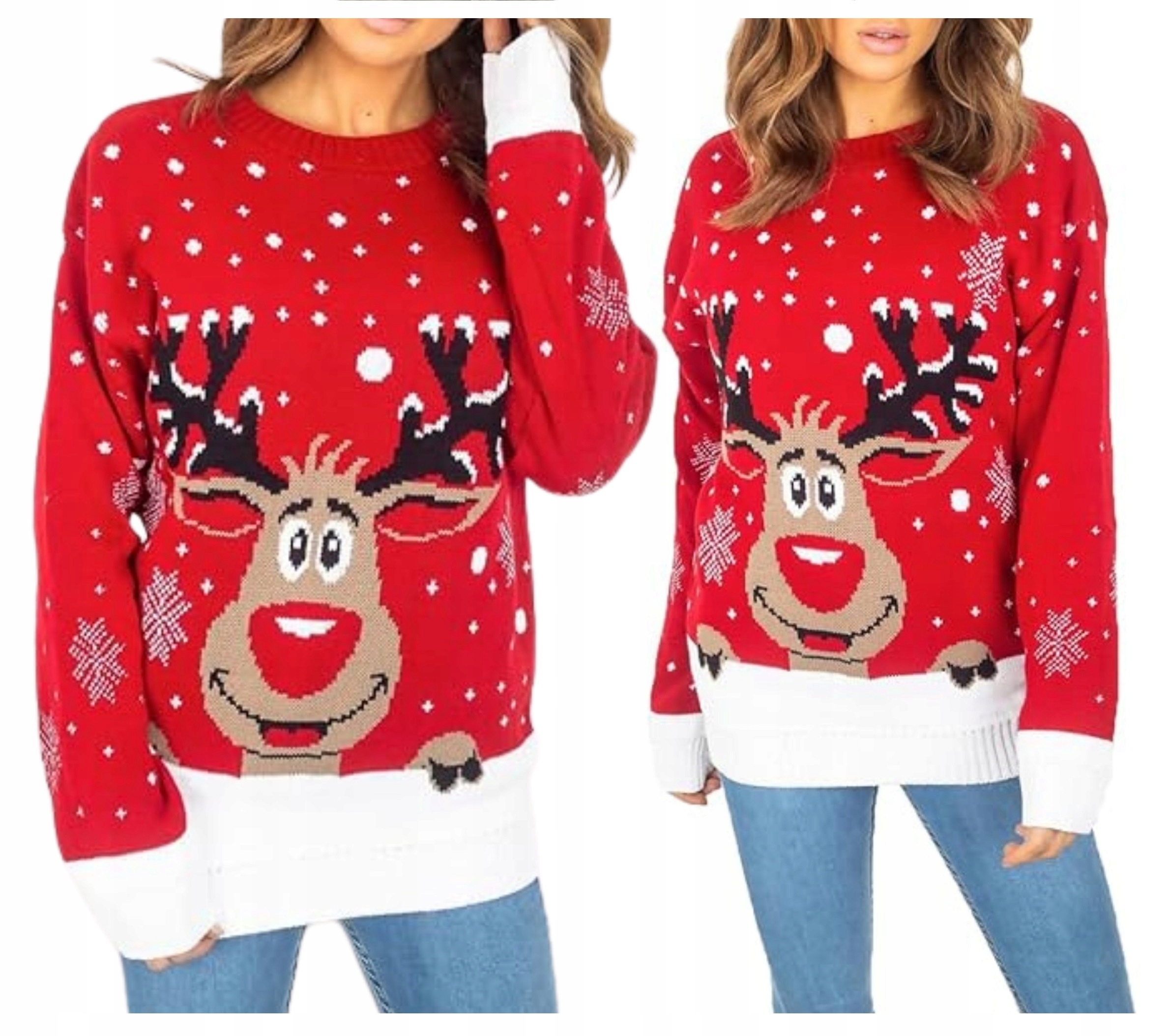SWETER DAMSKI ŚWIĄTECZNY CIEPŁY SWETEREK RENIFER PREZENT NA ŚWIĘTA S/M ...