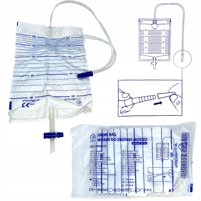 Worek do dobowej zbiórki moczu 2L dren 90cm Zarys, 1 sztuka ...