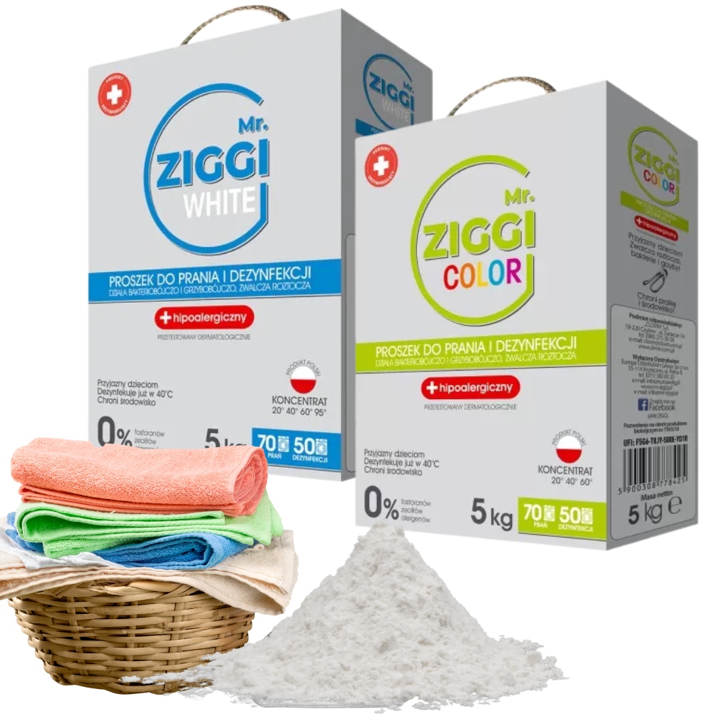 Mr. Ziggi hypoalergenní prací prášek sada na barevné + bílé prádlo 2x 5 ...