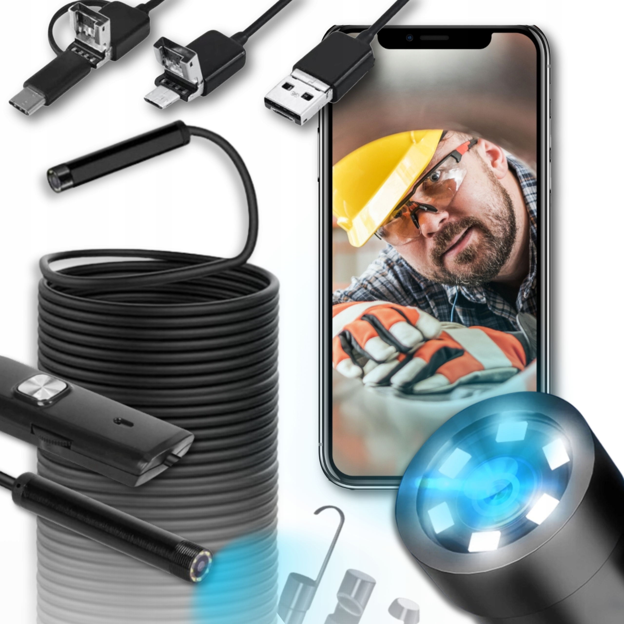 KAMERA ENDOSKOPOWA INSPEKCYJNA 5M LED USB 3 W 1 DO SILNIKA TELEFONU PC HD 5905325873320 za 28 ...
