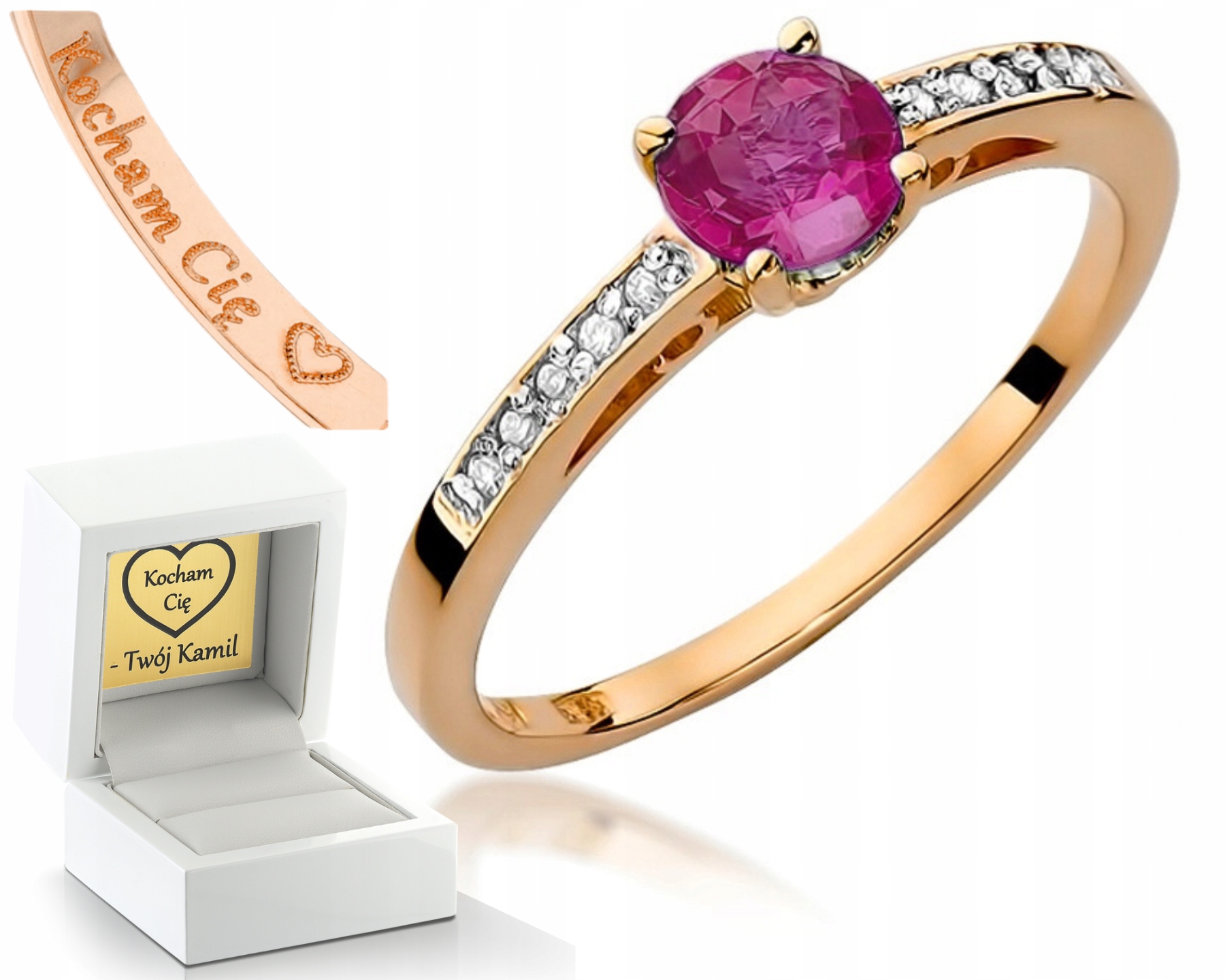 ZLATÝ PRSTÝNEK PRSTEN RUBÍN Z RŮŽOVÉHO ZLATA za 16760.00CZK - Allegro