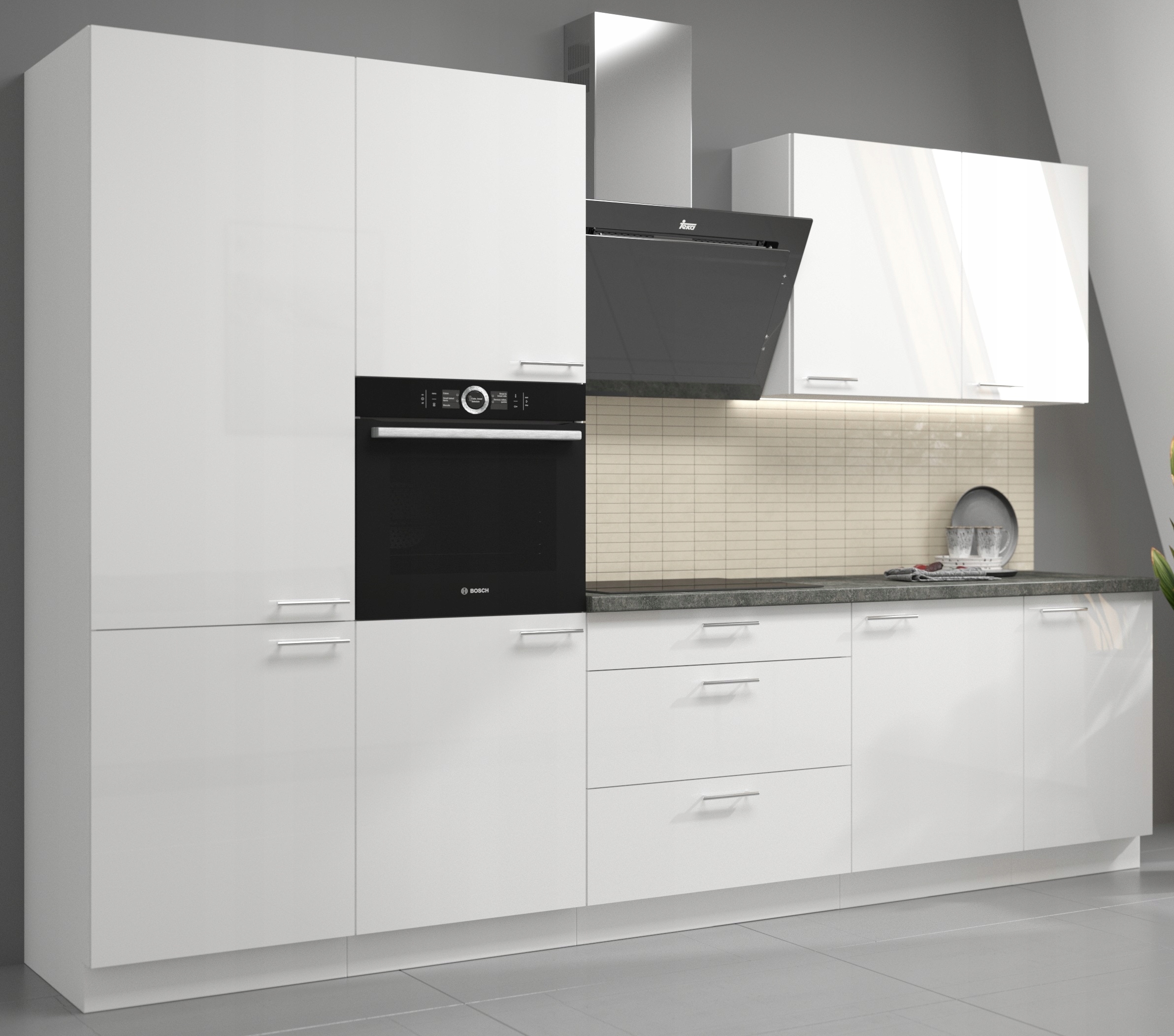 Meble kuchenne LARA-WHITE 320cm BEZ BLATU (LARA-WHITE biały 320) • Cena ...