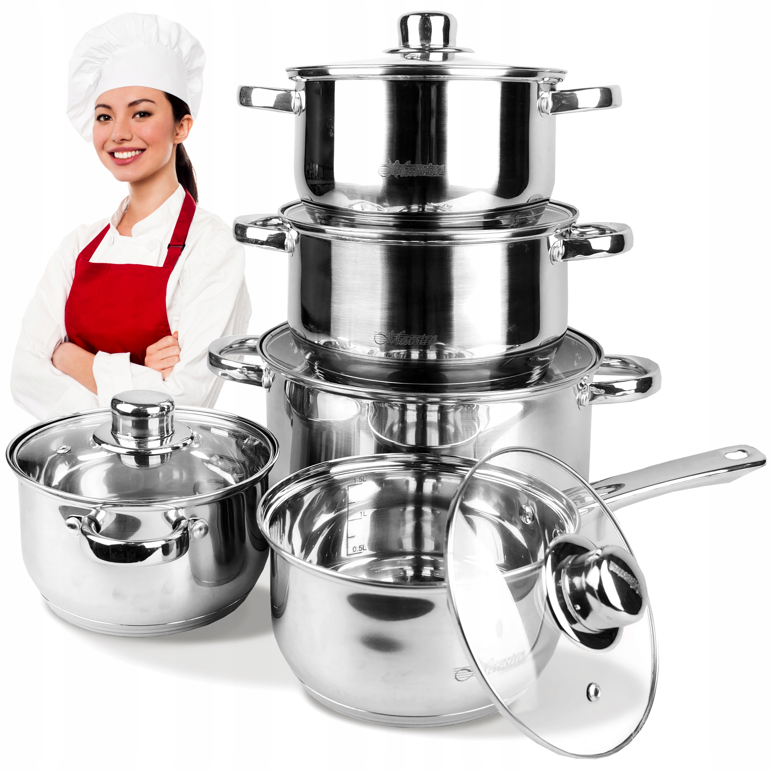 ZESTAW garnków MAESTRO Komplet STAL NIERDZEWNA Garnki 10 el. GAZ ...