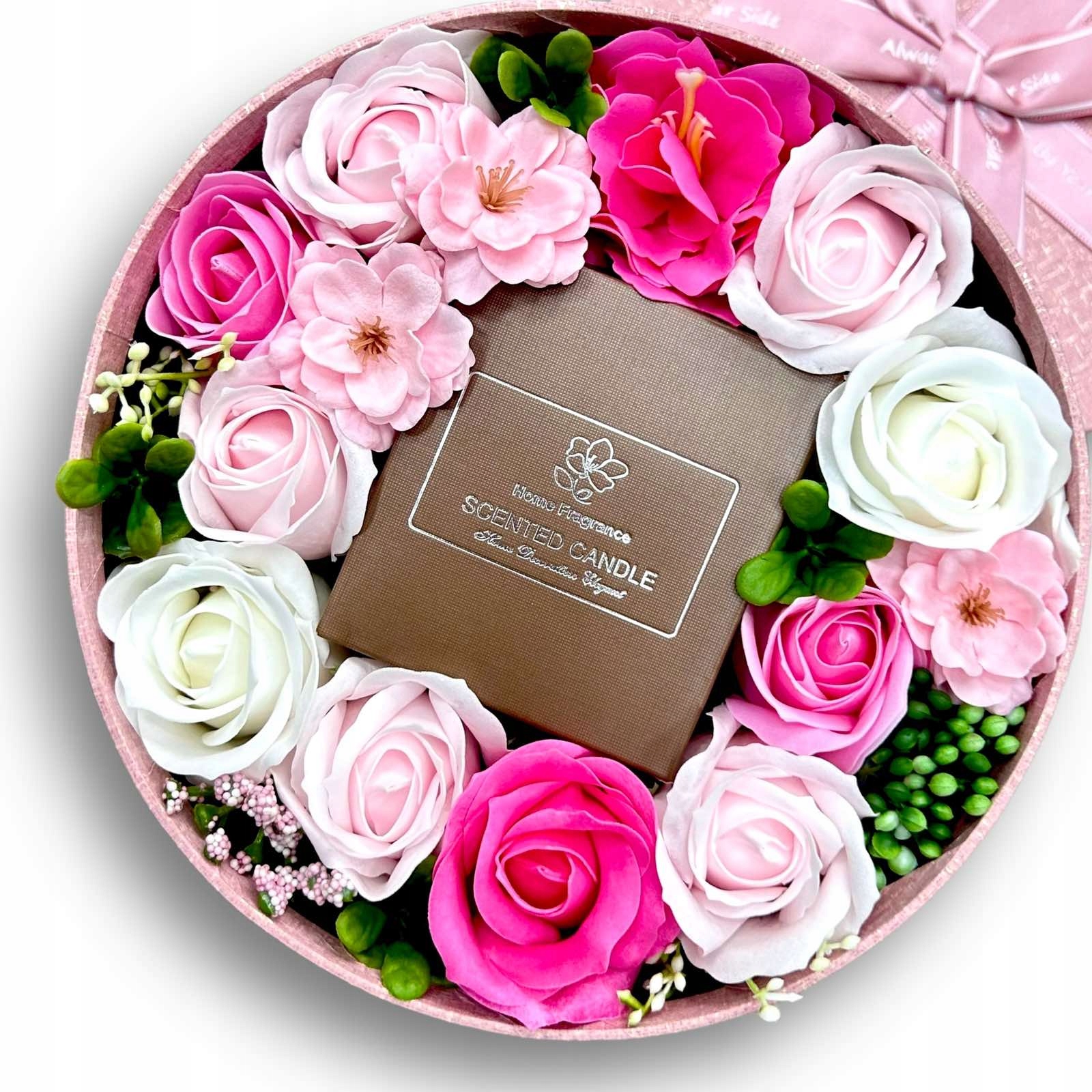 FLOWERBOX KWIATY MYDLANE ZE ŚWIECAMI PREZENT PUDEŁKO UPOMINEK KWIATY HT94 (Flower Box kwiaty ...