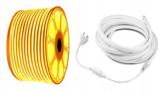 TAŚMA NEON LED 230V WODOODPORNY ZESTAW 5M CIEPŁY biały 3000K bez ...