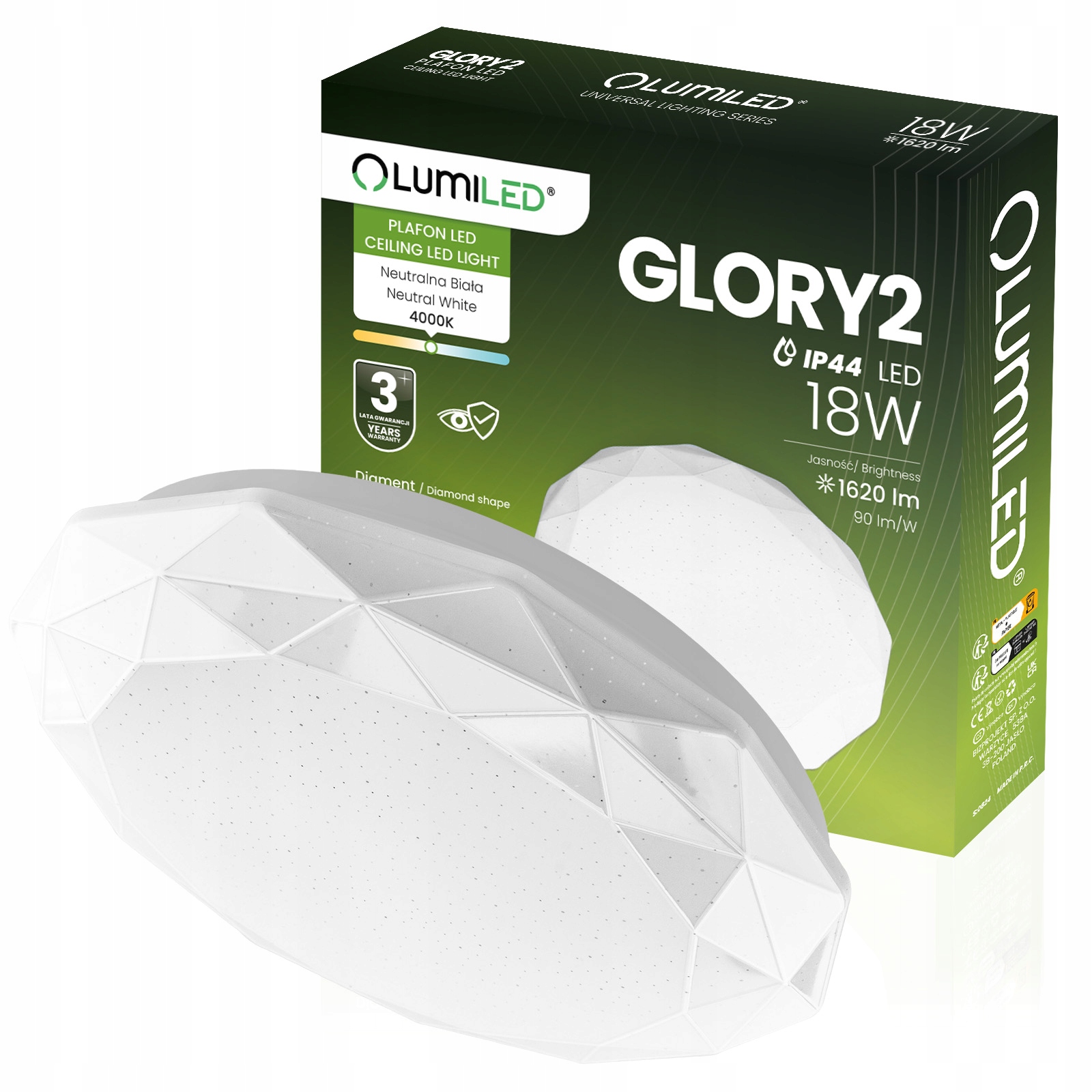 Plafon LED Panel Natynkowy Lampa Sufitowa Oprawa DIAMENT 18W IP44 ...