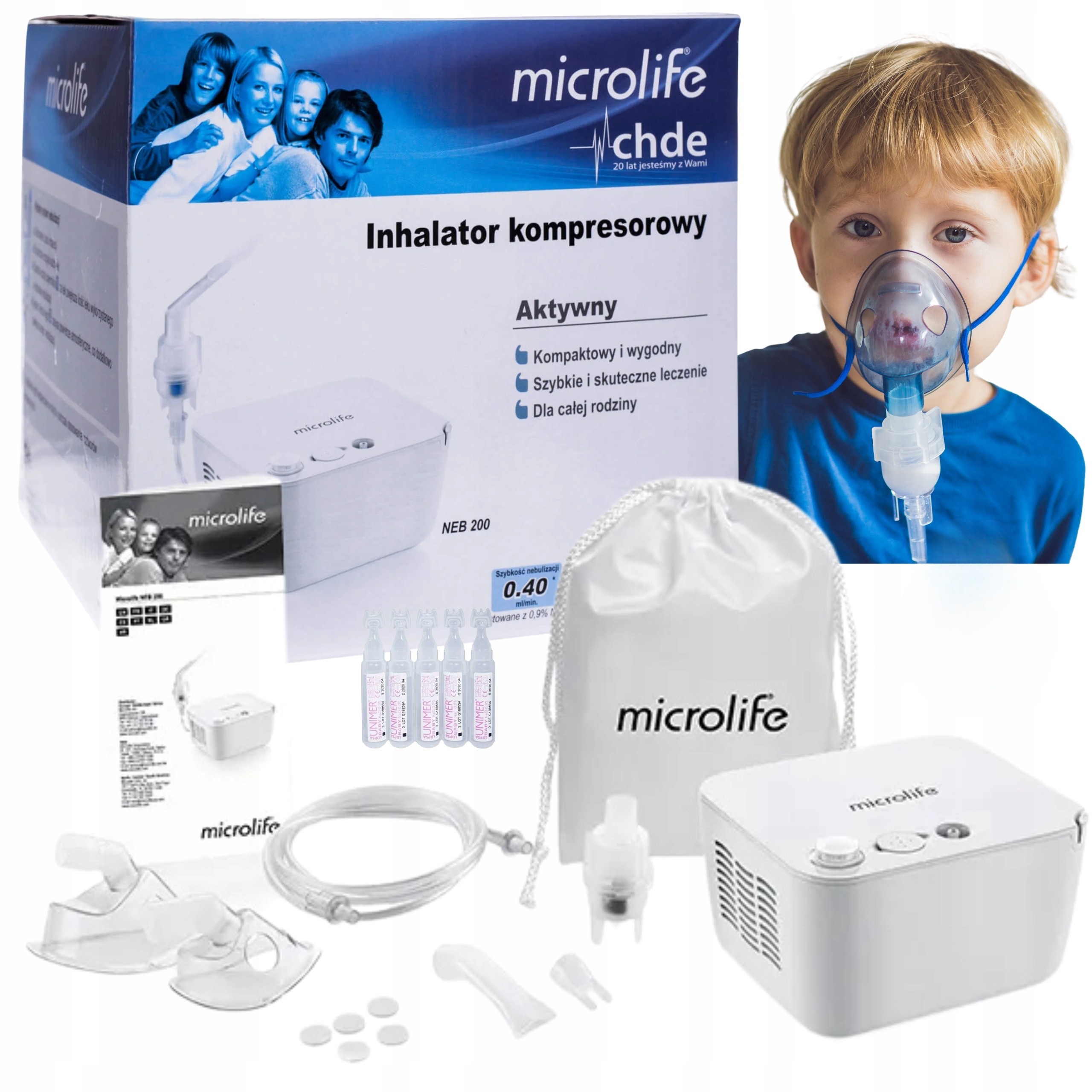 Microlife Inhalator Tłokowy Nebulizator NEB 200 + SÓL ZESTAW ...