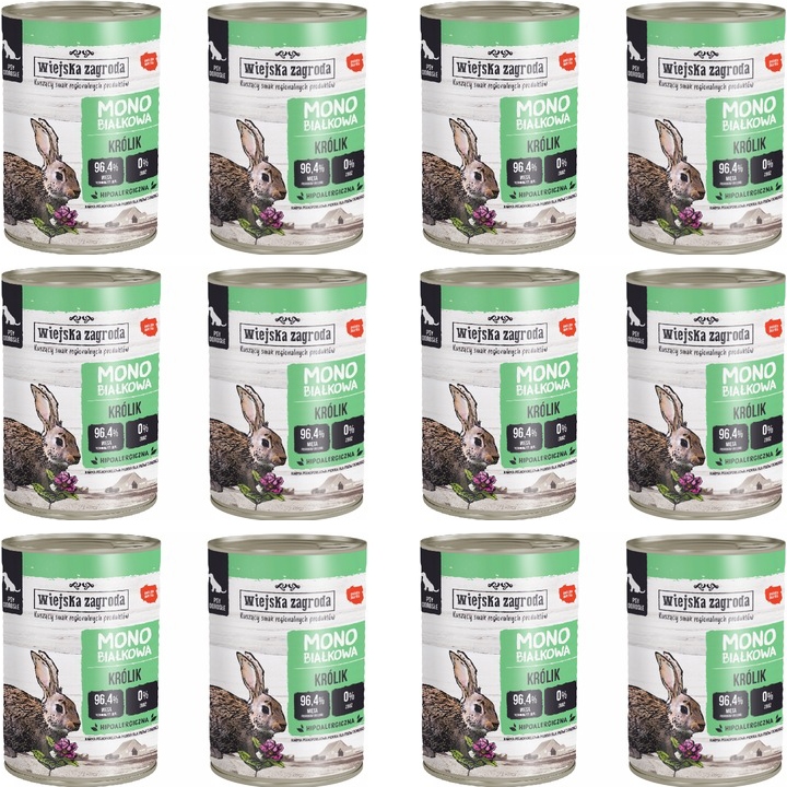 Wiejska Zagroda karma dla Psa mono Królik 12x 400g (5905342290070 ...