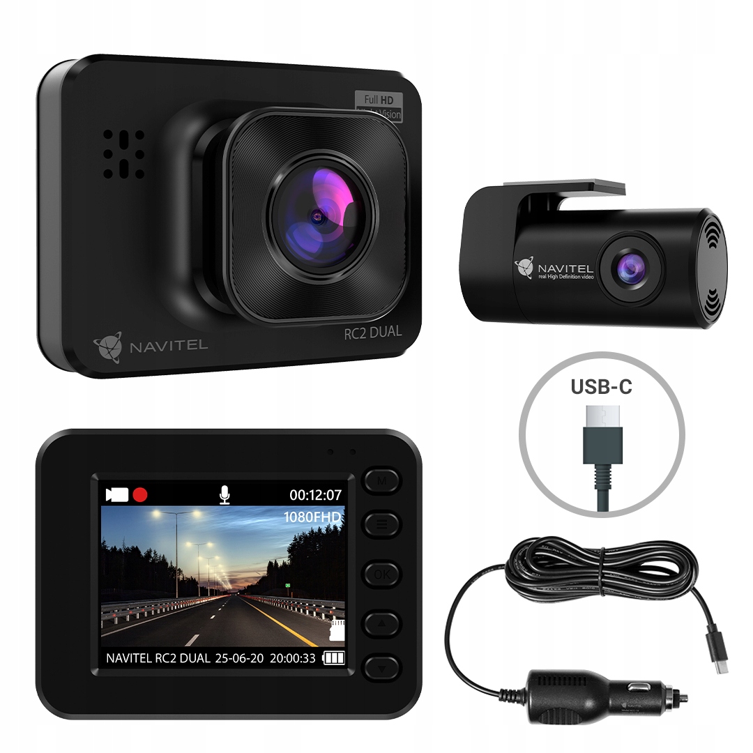 Wideorejestrator kamera samochodowa Navitel RC2 DUAL przód+tył FullHD ...