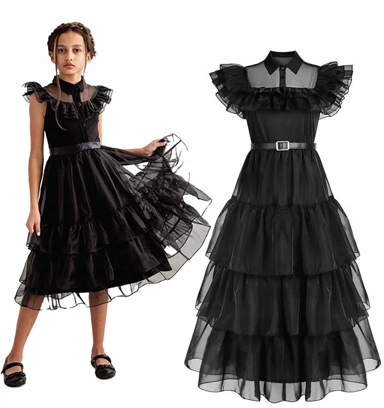 Kostým 128 / 134 KOSTÝM NA PLES ŠATY WEDNESDAY ADDAMS PŘEVLEK za 395 Kč ...