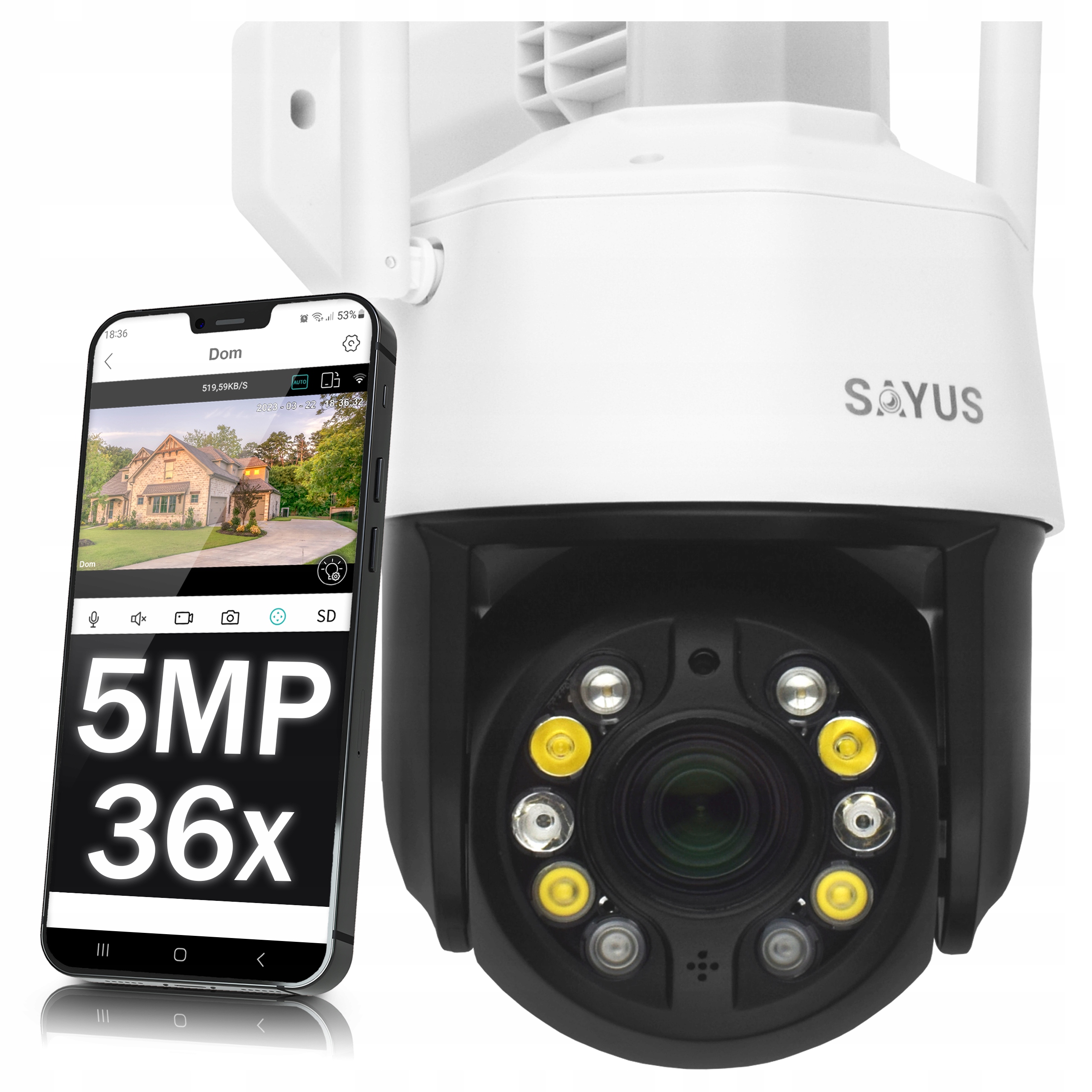 OBROTOWA KAMERA ZEWNĘTRZNA 5MPX ZOOM OPTYCZNY 36X IP WIFI 5MP DETEKCJA ...