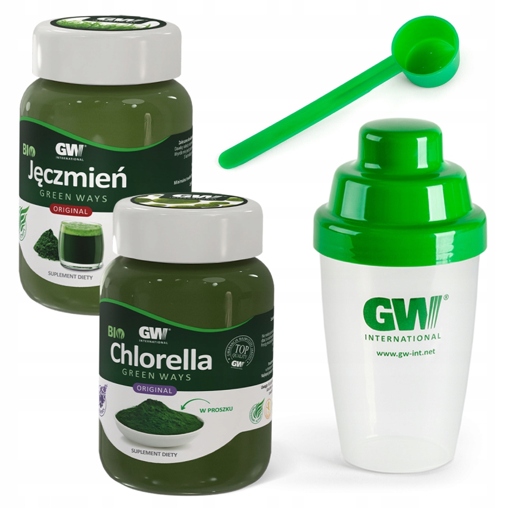 Green Ways 100 % BIO Chlorella BIO Zielony Jęczmień, shaker miarka ... Green Ways 100 % BIO Chlorella BIO Zielony Jęczmień, shaker miarka ...