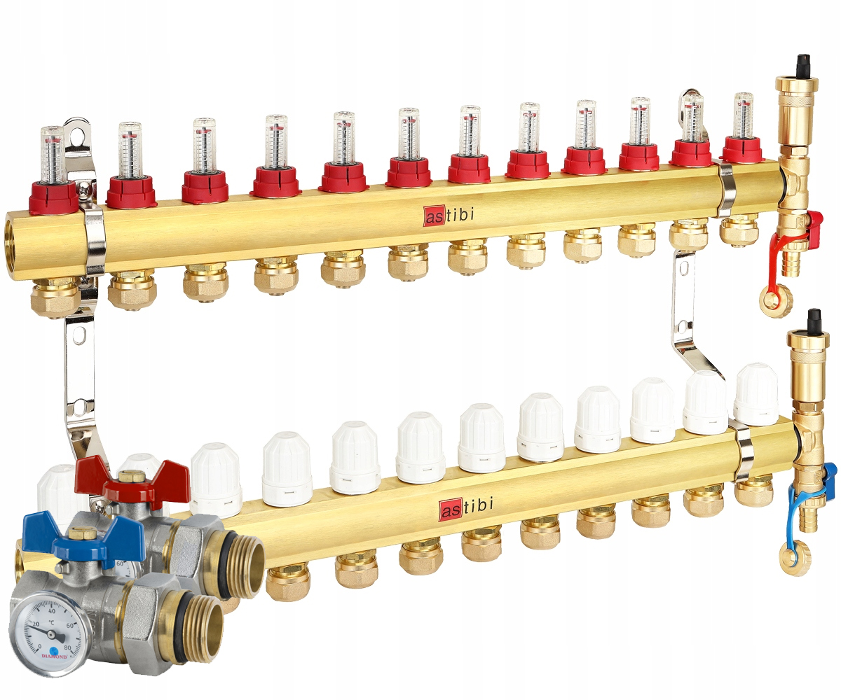 ROZDZIELACZ 12 OBWODÓW OGRZEWANIA PODŁOGOWEGO DO PODŁOGÓWKI Z ZAWORAMI ...