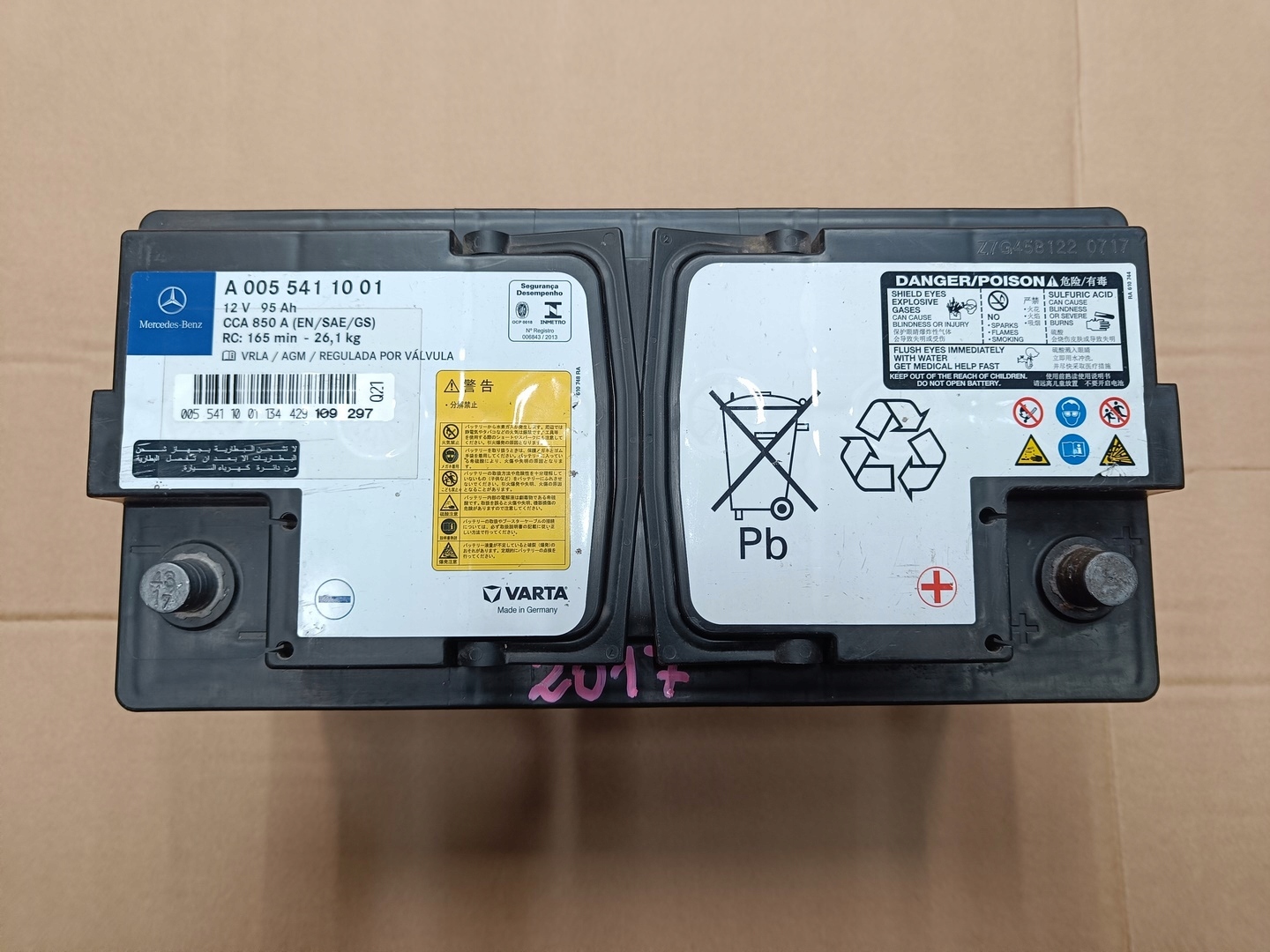 MERCEDES AKUMULATOR ORYGINALNY 95 ah 850A 95/850 2017r a0055411001 ...