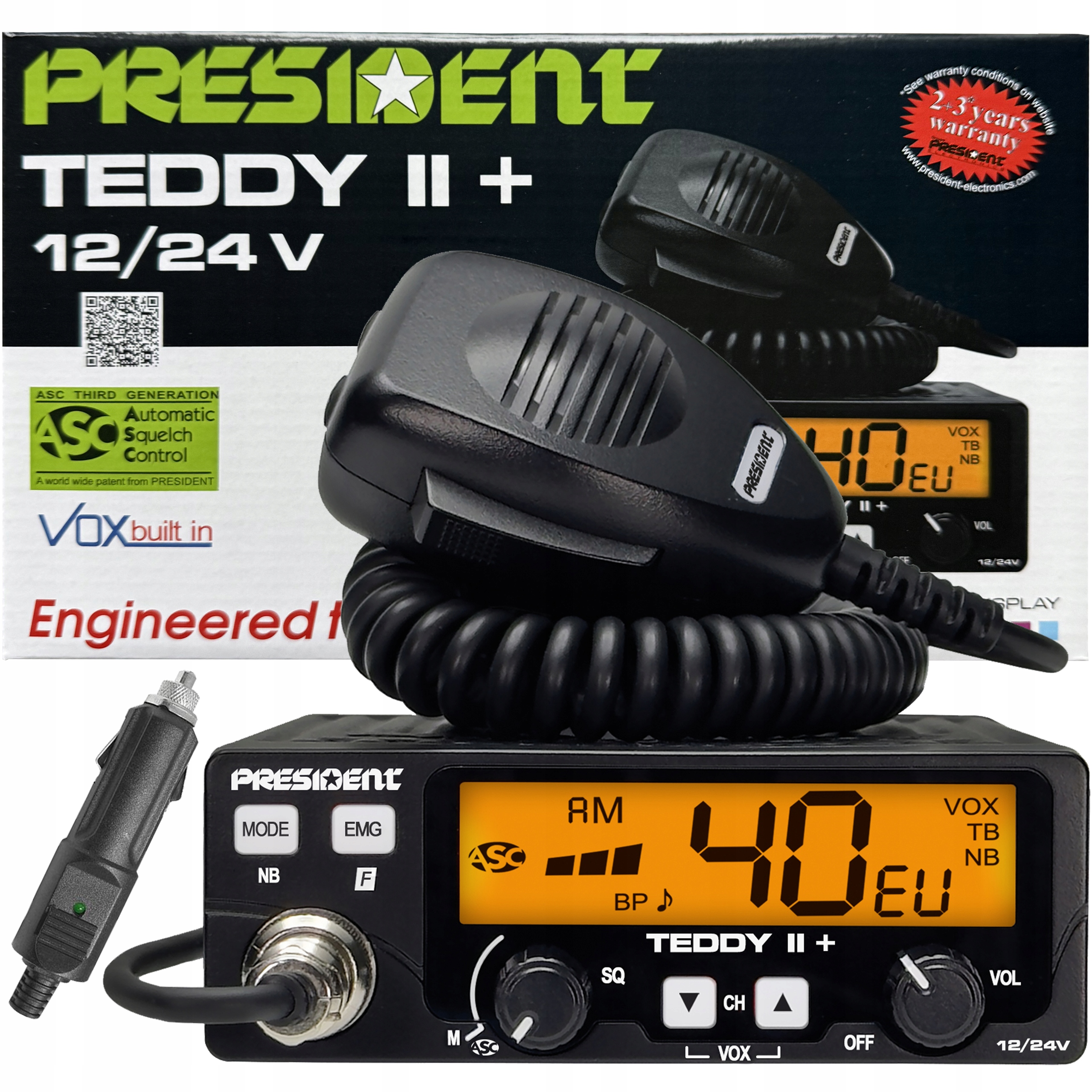 12/24V CB RADIO PRESIDENT TEDDY II + ASC 7 kolorów AM/FM - Sklep ...