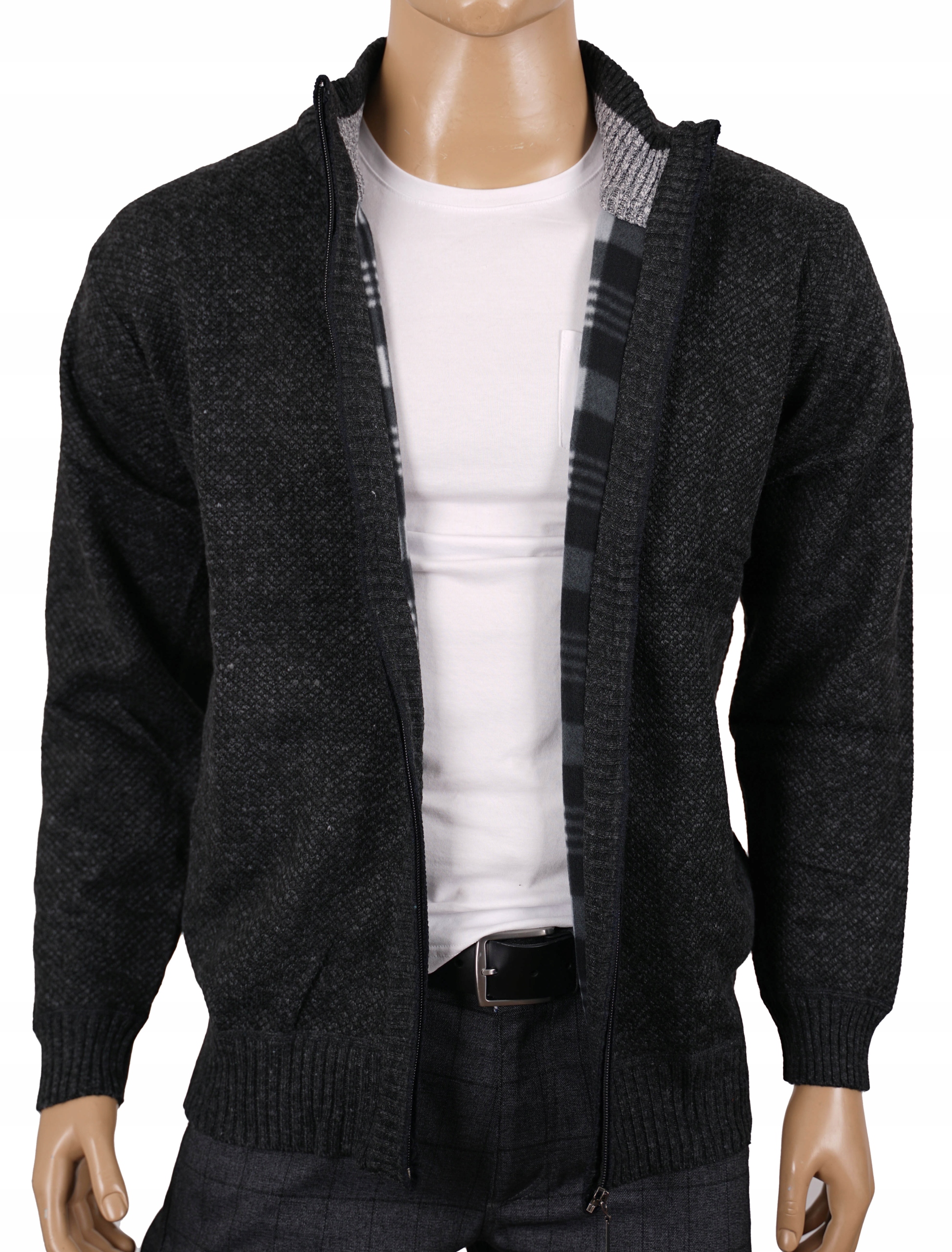 SWETER MĘSKI OCIEPLANY POLAREM ROZPINANY ZAMEK CIEPŁY STÓJKA CIEMNY L ...