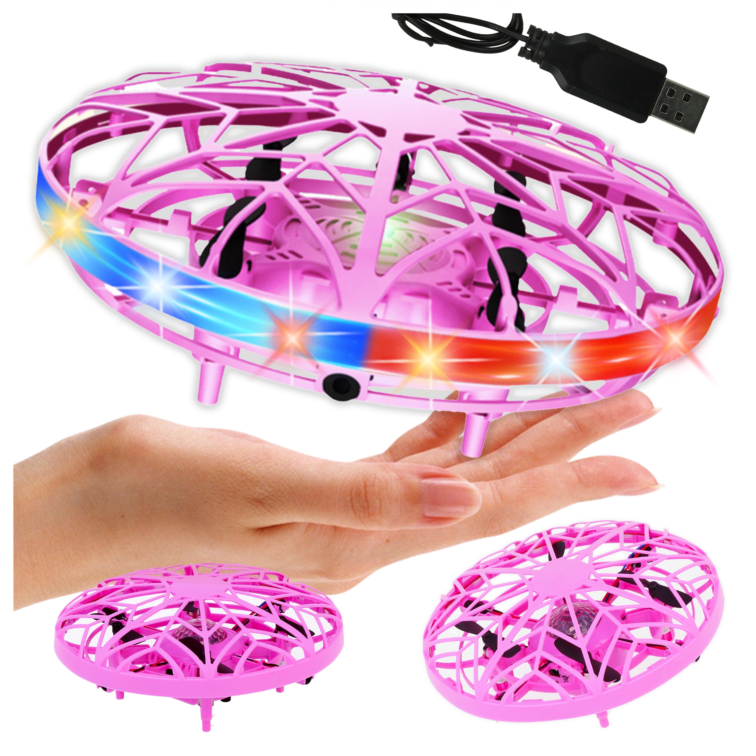 LÉTAJÍCÍ mini DRON UFO Disk Kula Ovládaný rukou Rukou SVÍTÍCÍ LED IR za ...