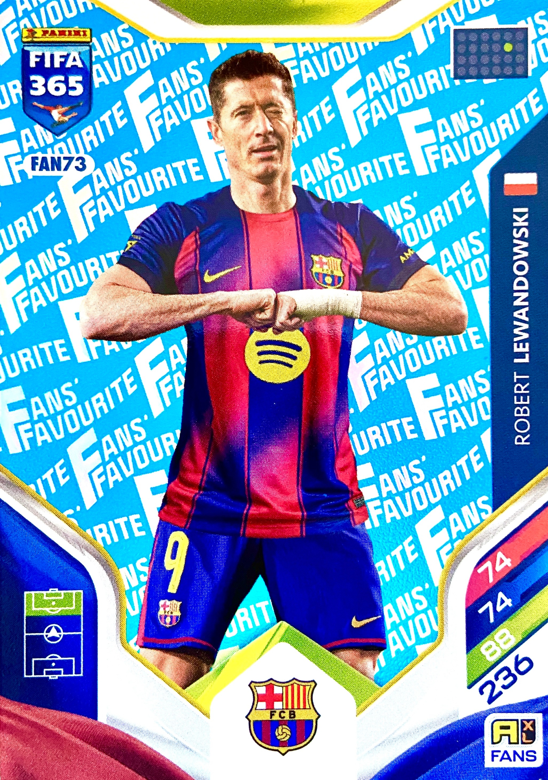 PANINI FIFA 365 2026 FANS FAVOURITE blue FAN73 ROBERT LEWANDOWSKI ...