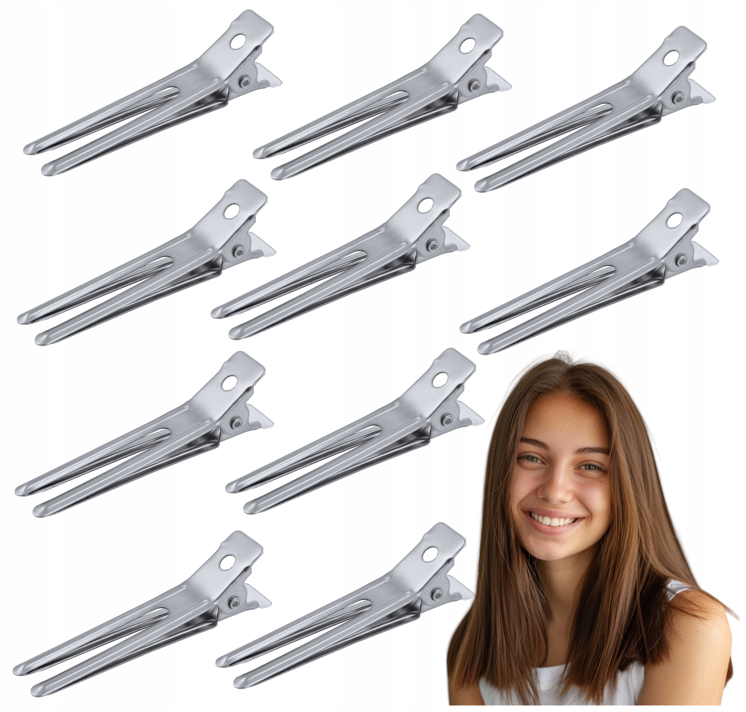 Klipsy Spinki Do Włosów Metalowe Podwójne Fryzjerskie 10 Sztuk MOCNE ...