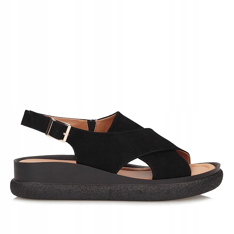 Skórzane czarne sandały damskie na platformie Vinceza 66758 BK SKÓRA ...