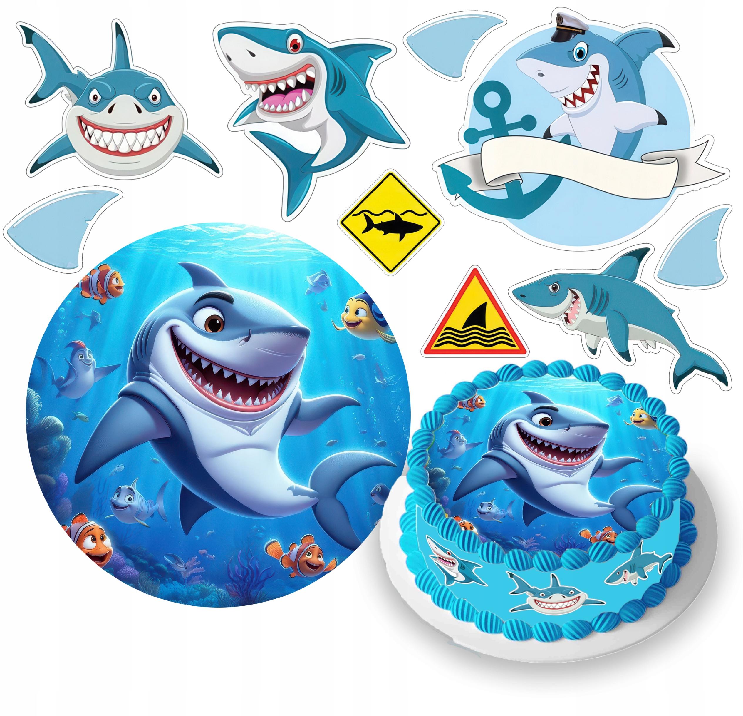 WYDRUK CUKROWY Opłatek na tort Rekiny Ryby Nemo Dory Morze + POSTACIE 8 ...