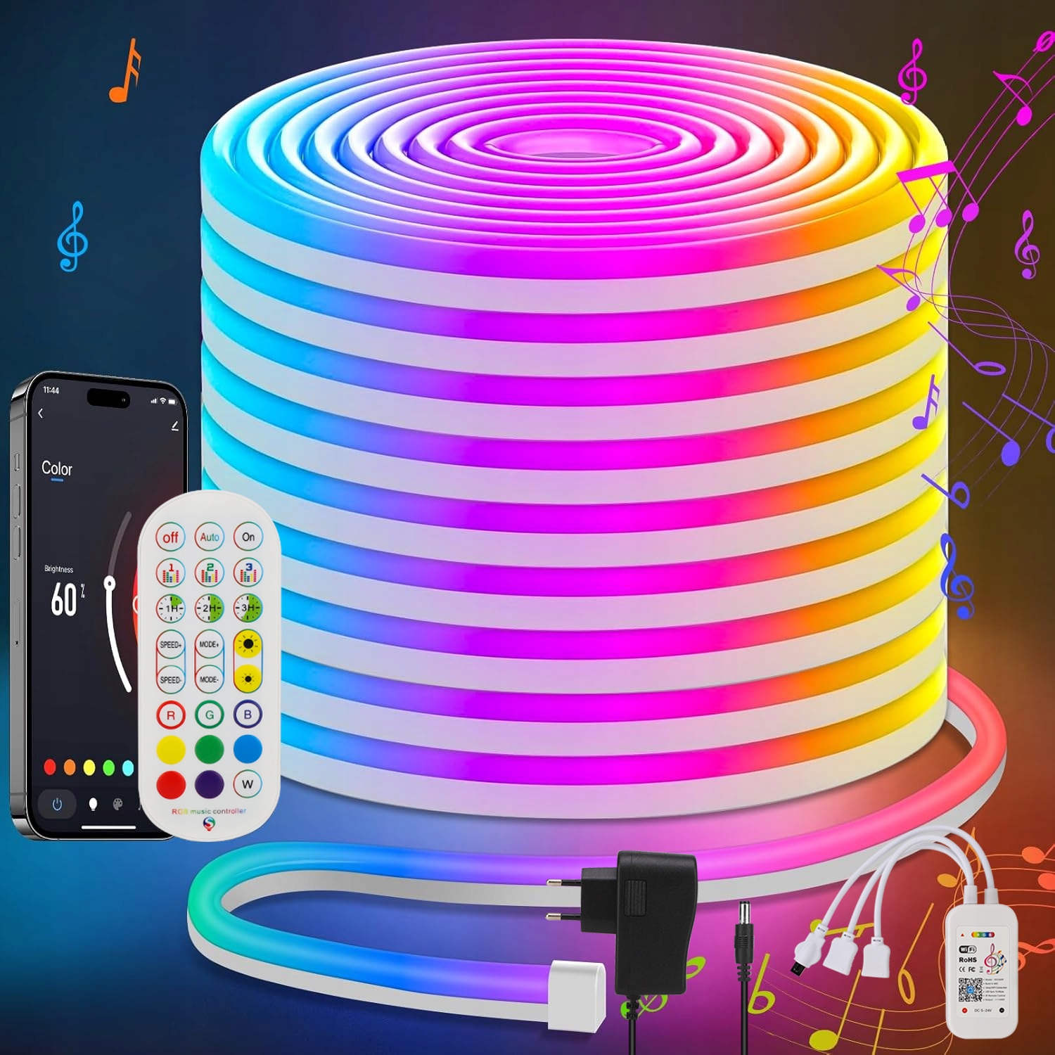 3M TAŚMA NEON LED RGB WIFI TUYA APLIKACJA PILOT WODODPORNA PASEK 12V ...