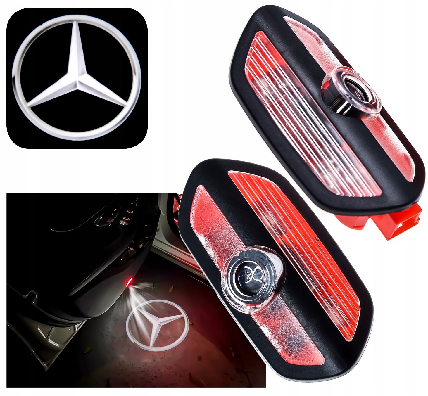ZESTAW 2x LAMPKA PROJEKTOR LED LOGO MERCEDES GWIAZDA S-KLASA W222 ...