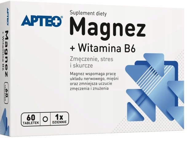 Apteo, Magnez + Witamina B6, 60 tabletek (5907553013103) • Cena, Opinie • Pamięć, układ nerwowy ...