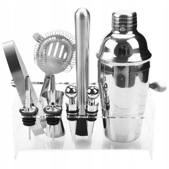 Profesjonalny Zestaw Barmański do drinków shaker 550 ml 11 el. STOJAK ...