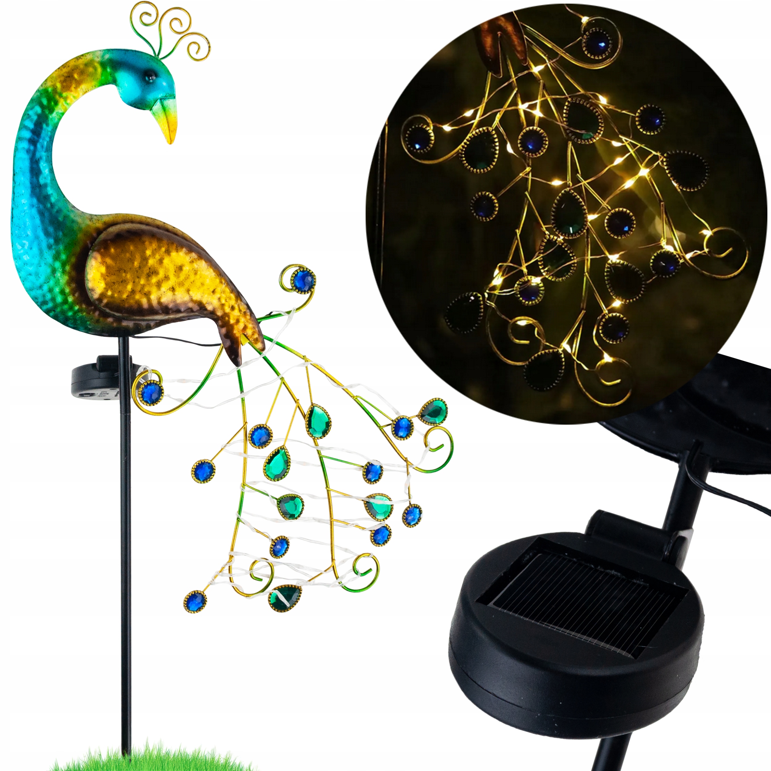 Nagy méretű SZOLÁR lámpa PÁVA VILÁGÍTÓ LED Kerti lámpa leszúrható 40 ...