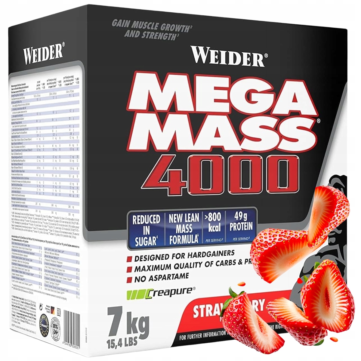 Weider Mega Mass 4000 7000 g GAINER NA MASĘ Z KREATYNĄ | Truskawkowy ...
