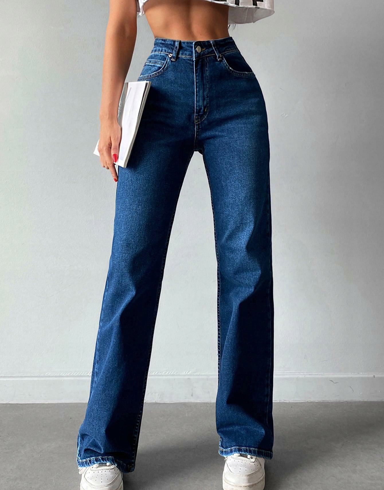 PROSTE SZEROKIE SPODNIE JEANSOWE GRANATOWE WYSOKI STAN SHEIN 36 ...