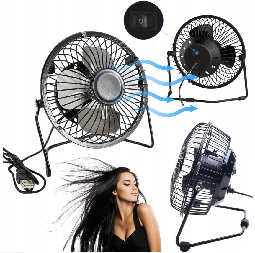 WIATRAK METALOWY WIATRACZEK WENTYLATOR USB PC BIURKOWY (DO KOMPUTERA ...