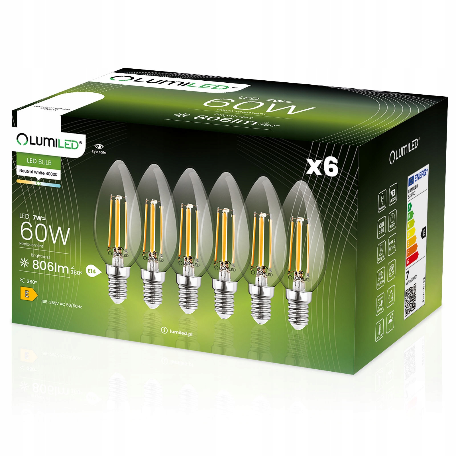 6x Żarówka LED E14 Świeca FILAMENT 7W LUMILED 4000 (5904422715854 ... 6x Żarówka LED E14 Świeca FILAMENT 7W LUMILED 4000 (5904422715854 ...